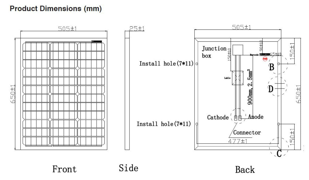 Buy Symmetry Solar PV 50w Module; Mono 12v 0.9m LH4 Connectors (25mm ...